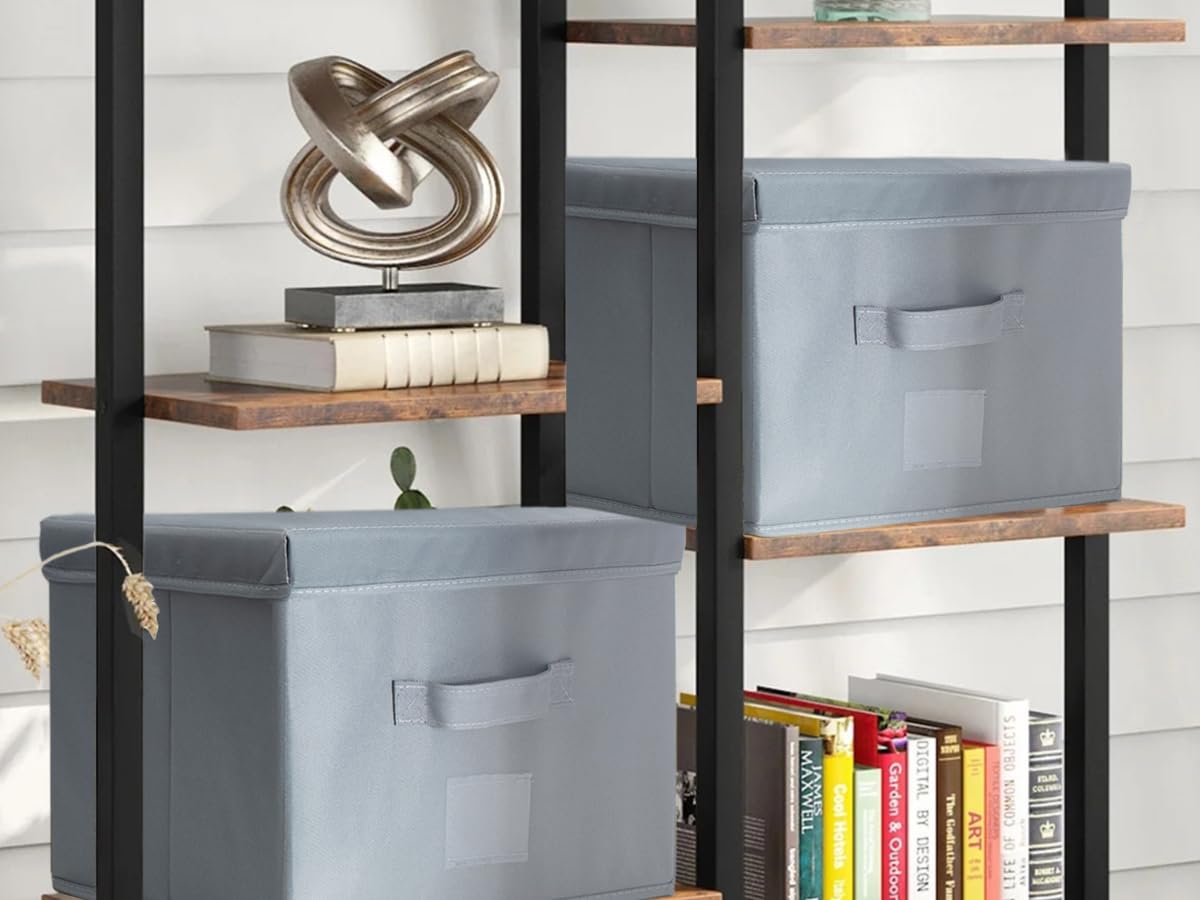 Augfox 2 Pack Collapsible Storage Bins with Lids - Stackable Storage Bins with Handles, Efficient Memory Box, Fabric Storage Bins with Lid for Versatile Storage (Dark Grey, 14.2β L x 13" W x 9.4" H)