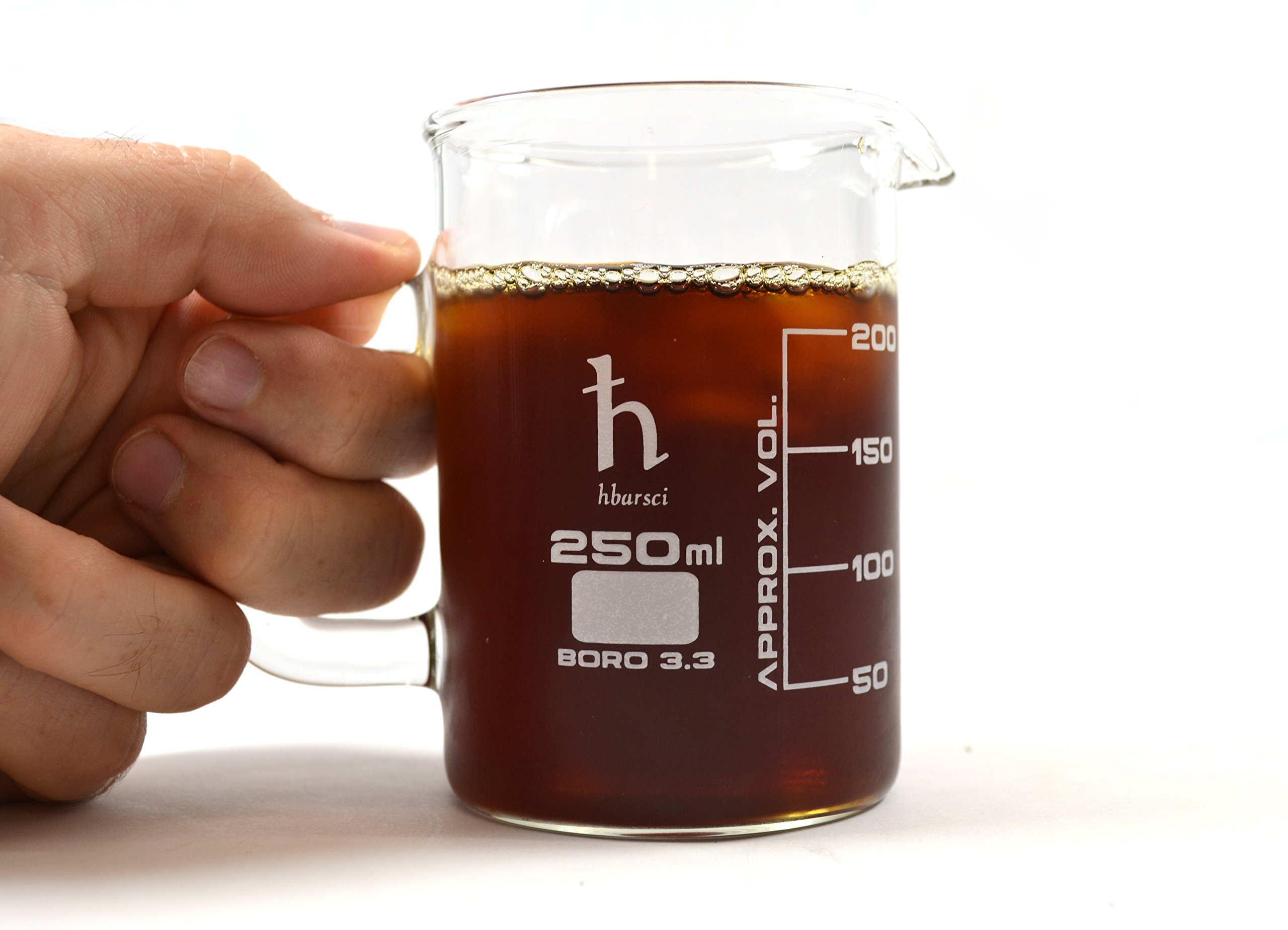 EISCO Premium Hand Crafted Beaker Mug, Thick Borosilicate Glass, 8.4oz (250mL) Capacity - Small Size - Tea or Espresso Sized