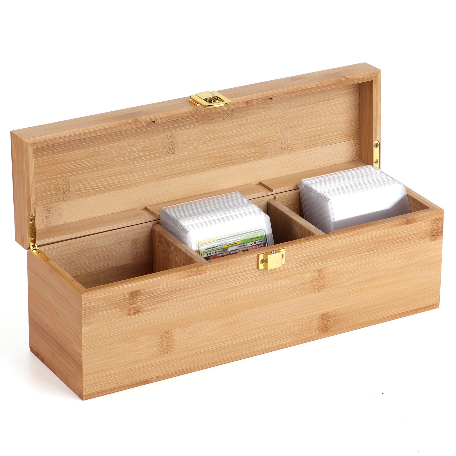 Arkeiliy 600+ Trading Card Deck Box, Card Game Storage Box with 50 Card Sleeves, Wooden Collectible Trading Card Storage Holder Fit for Magic Commander TCG Cards (Medium)