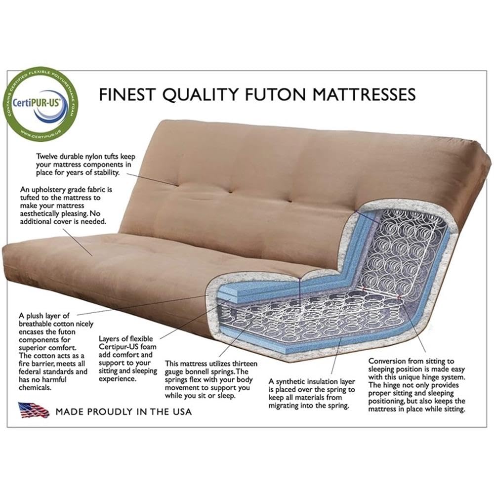 Pemberly Row 8" Full Size Spring Futon Mattress Replacement, Linen Fabric Cotton Sleeper Sofa Bed Mattress, Canadian-Frame Not Included