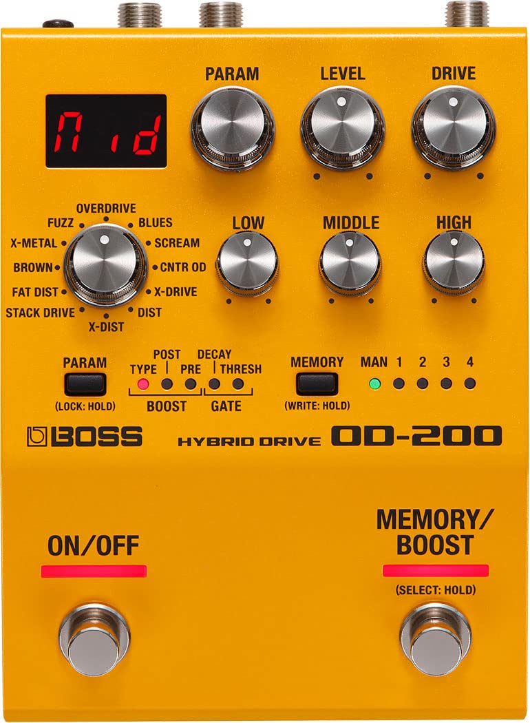 Boss OD-200 Hybrid Drive Bundle with Power Supply, Instrument Cable, Patch Cable, and Picks