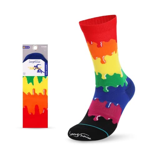 AHAKAC Men's Socks Rainbow Pride Athletic Fit for Sports Golf Skating Running Basketball Biking (Rainbow,Shoe Size 6-9)