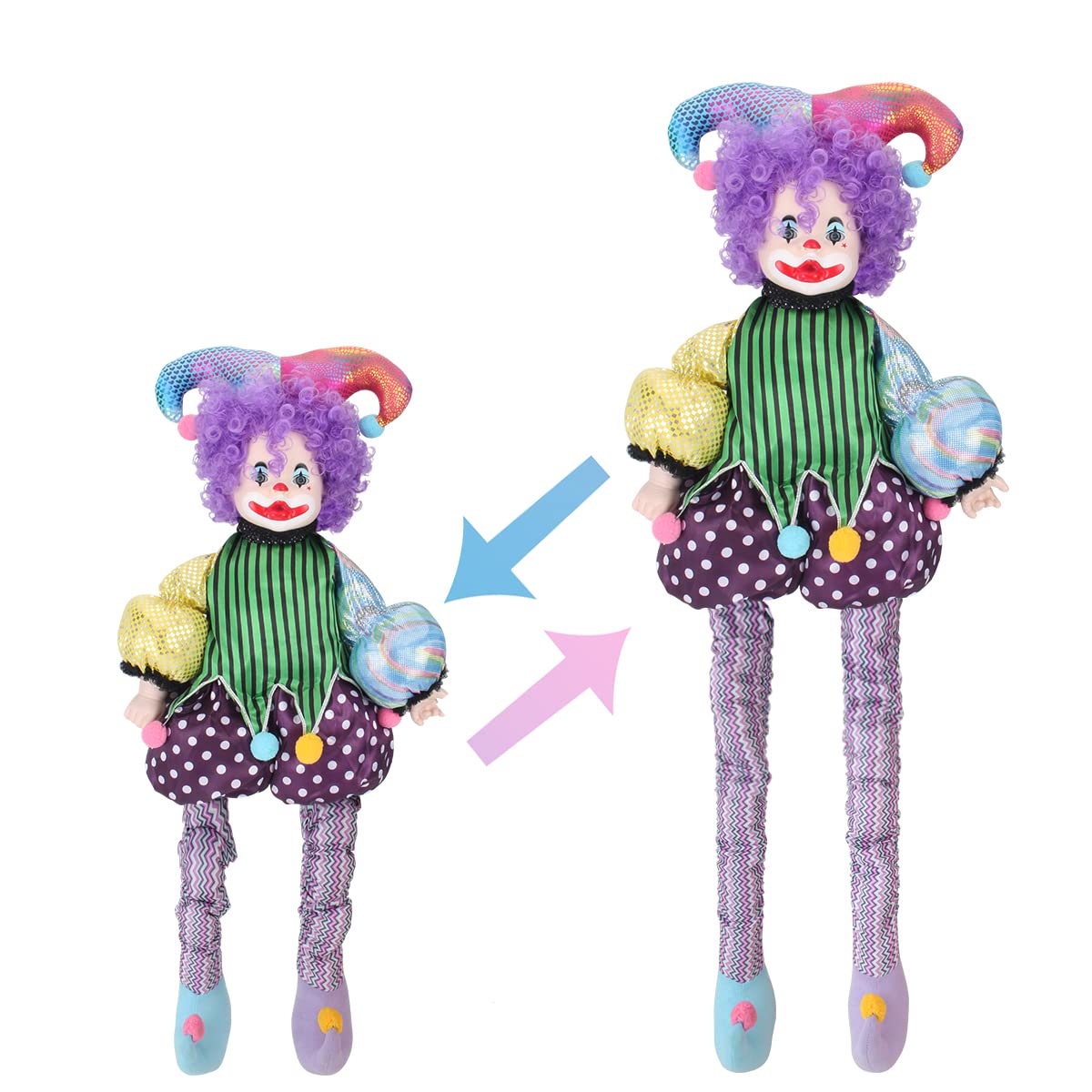 GARUNK 37.4" Plush Clown Doll - Baby Girl Birthday Gift - Cute Stuffed Toy with Retractable Arms & Legs, Purple
