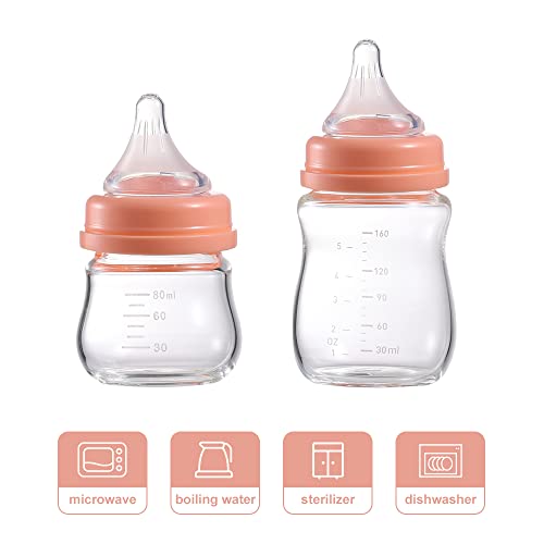 FDBTL Baby Bottle Glass Natural Anti-Colic Bottles Closer to Breastfeeding for Newborn Babies Infant 0M+ 3Oz
