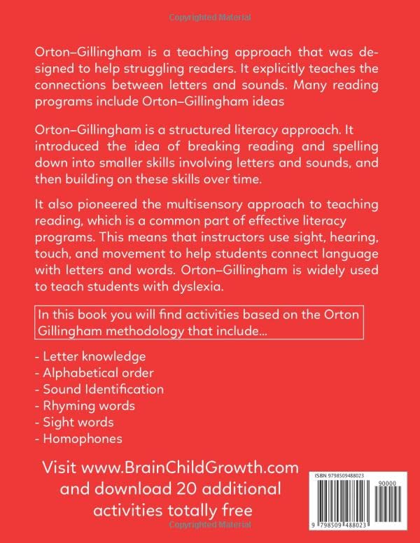 Orton Gillingham Workbook For Kids With Dyslexia. 100 Orton Gillingham activities to improve writing and reading skills in children with dyslexia. Volume 1. Black & White Edition.