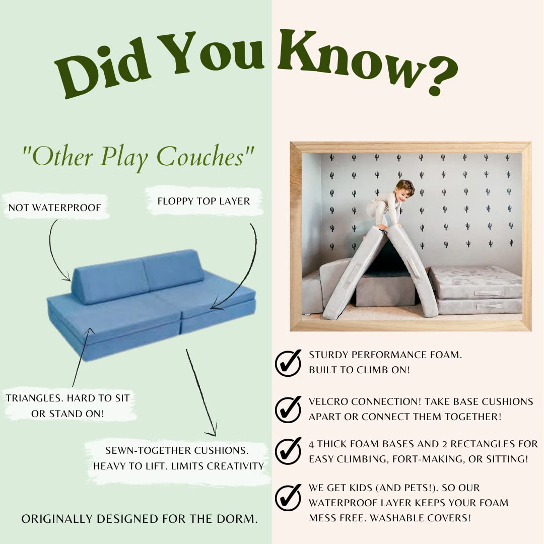 Figgy Modular Play Couch for Kids – Waterproof & Oeko-TEX Certified | Made in USA with Hook and Loop Connectors | Sensory Toy | Montessori Toy | Kid's Sofa & Indoor Climbing Playset