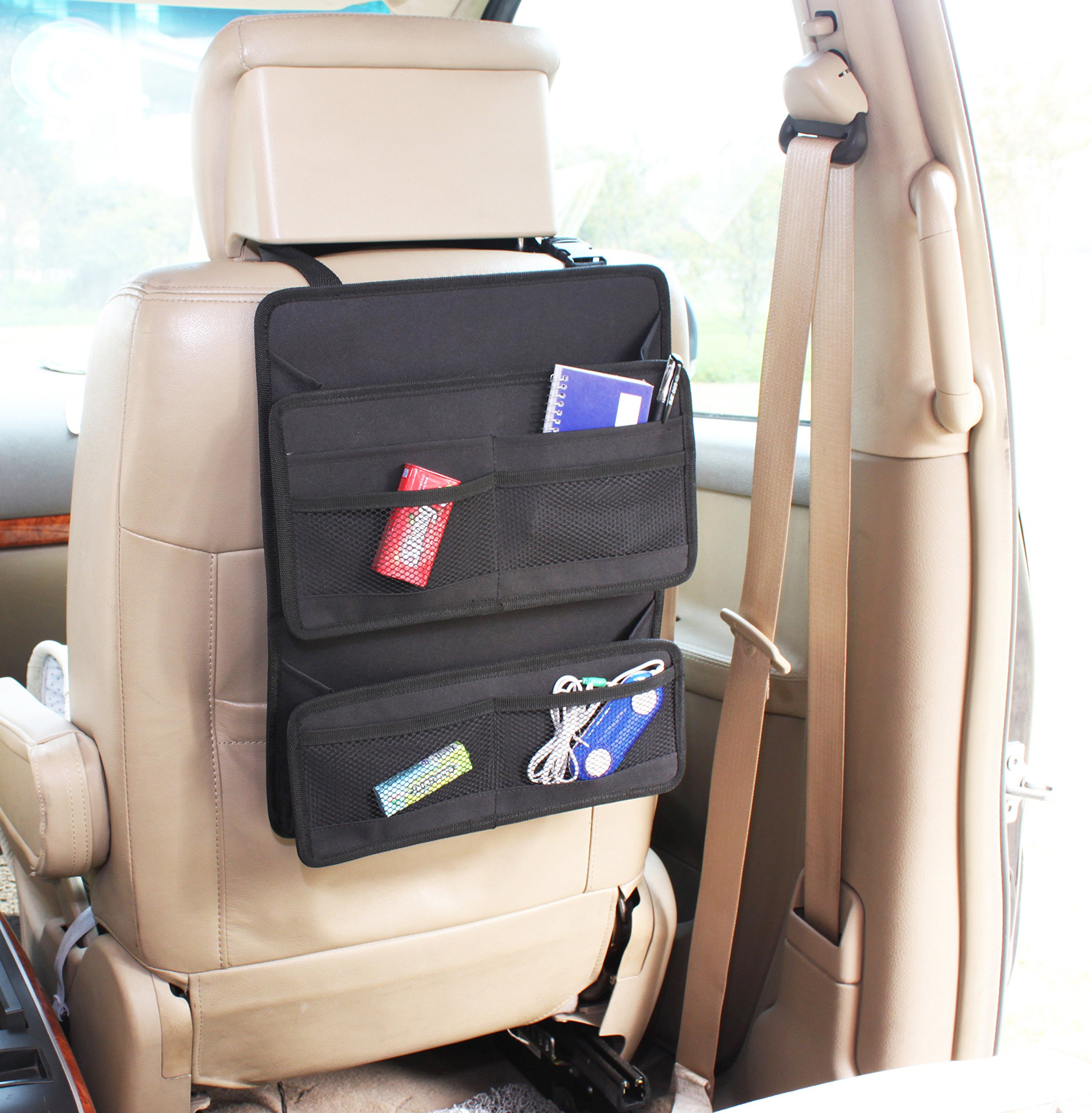 ITIDY Car-SeatBack-Organizer, Seat Back Protector for Baby Accessories and Kids Small Toys, Travel Essentials Holder, Storage Bag for Cars/Vans/SUVs/RVs,Black