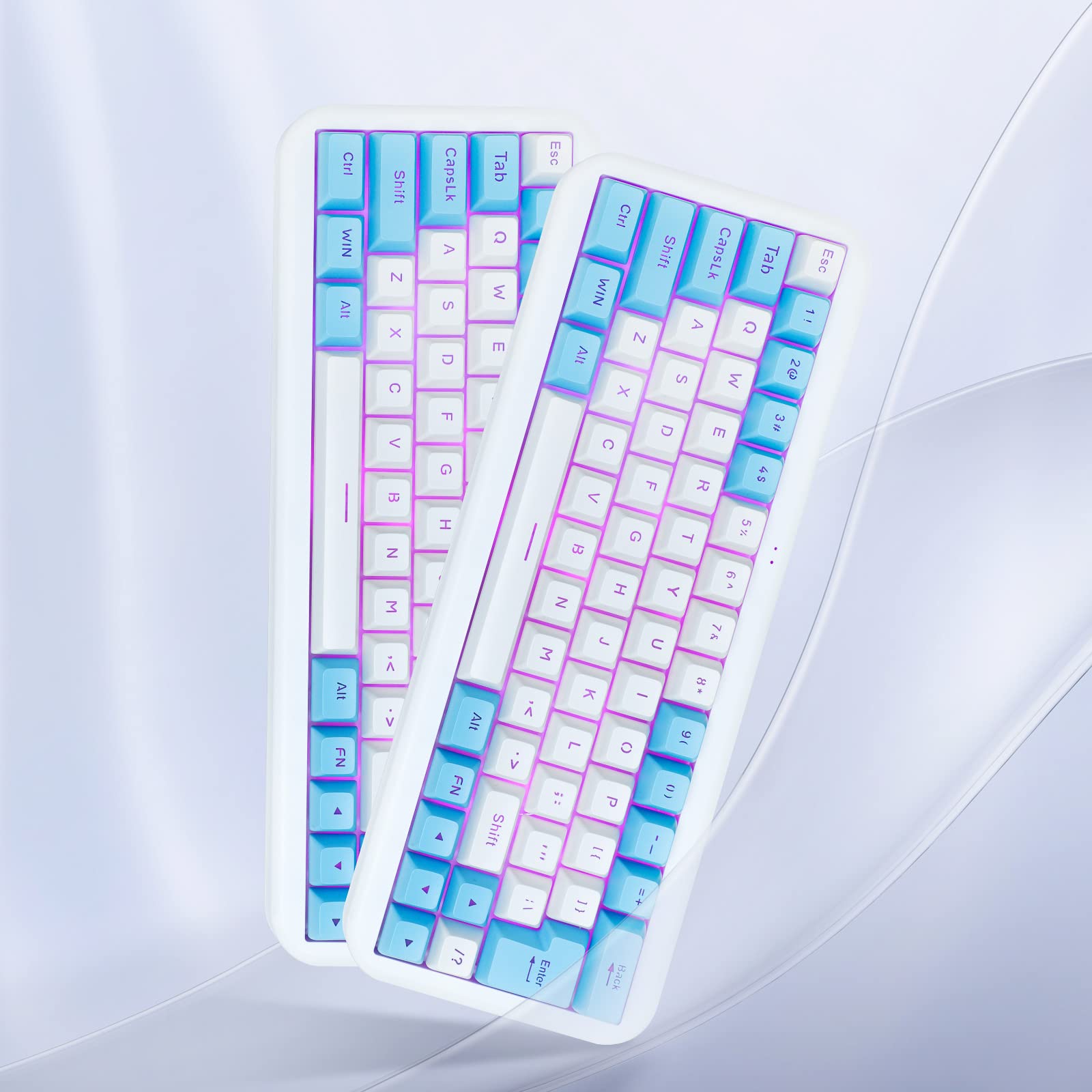 Apuode 60% Wireless Gaming Keyboard, RGB Backlit Ultra-Compact Mini Keyboard with Wrist Rest, Waterproof Mini Compact 61 Keys Keyboard for PC/Mac Gamer, Easy to Carry on Business Trip(White)