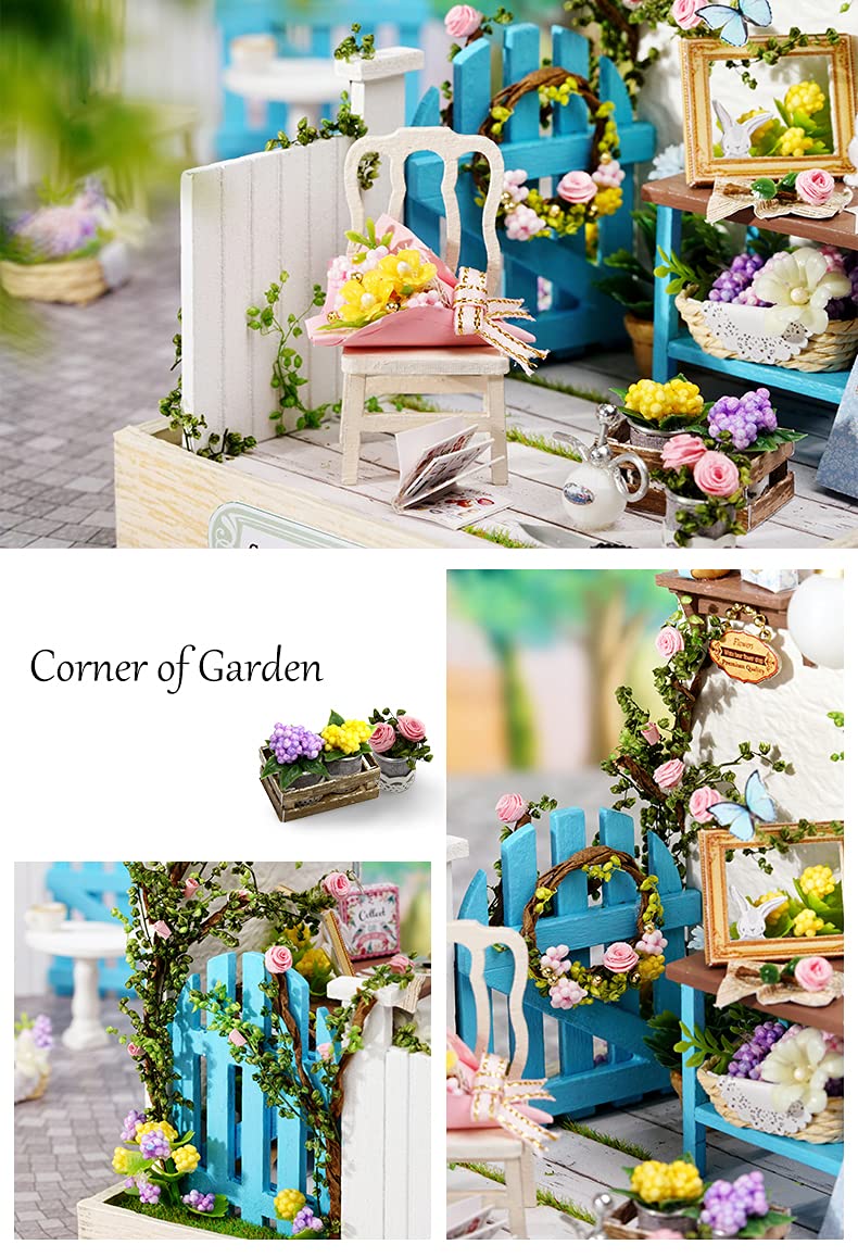 Flever Dollhouse Miniature DIY House Kit Creative Room with Furniture for Romantic Valentine's Gift (Corner of Garden)