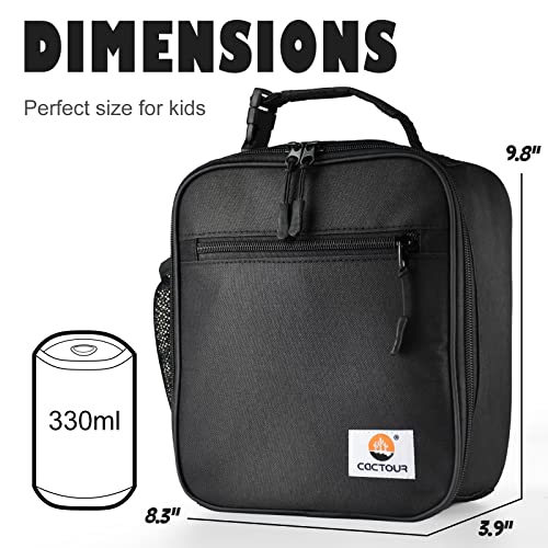 CaCTOUR Lunch Box Kids,Premium Insulated Lunch Bag for Girls Boys,Soft Bag Mini Cooler Back to School Thermal Reusable Lunch Bag for Work School Picnic (Black)