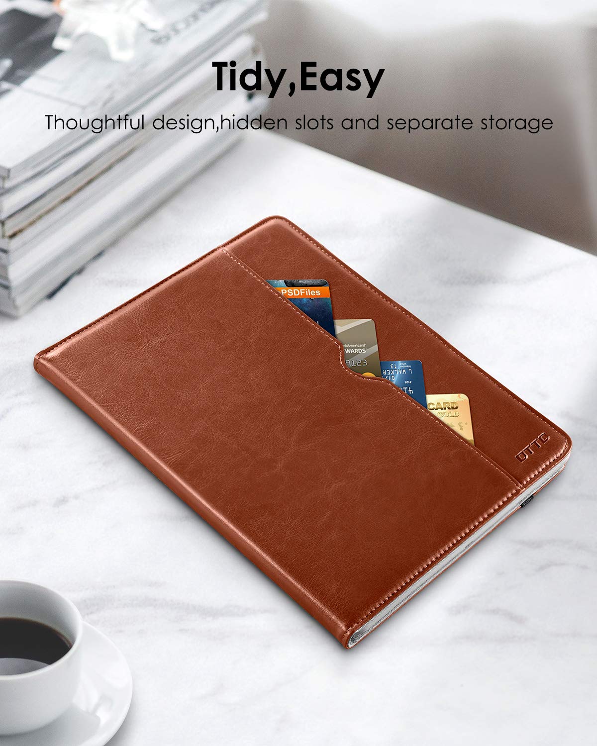 DTTO for iPad Mini 1 2 3 Case, Premium Leather Folio Stand Cover Case with Multi-Angle Viewing and Auto Wake-Sleep Function, Front Pocket for iPad Mini 1/Mini 2/Mini 3 - Brown