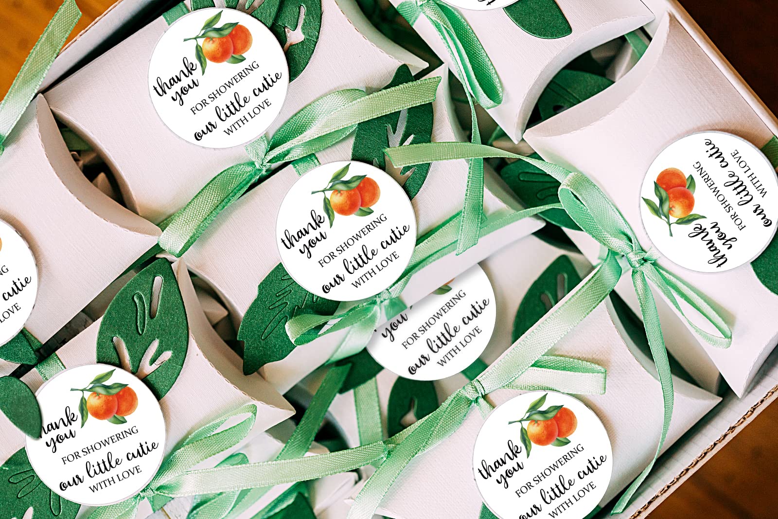 80 Pieces Cute Round Orange Thank You Stickers, Wedding Bridal Shower Birthday Party Fruit Orange Themed Party Gift Wrap Bag Label Decorations