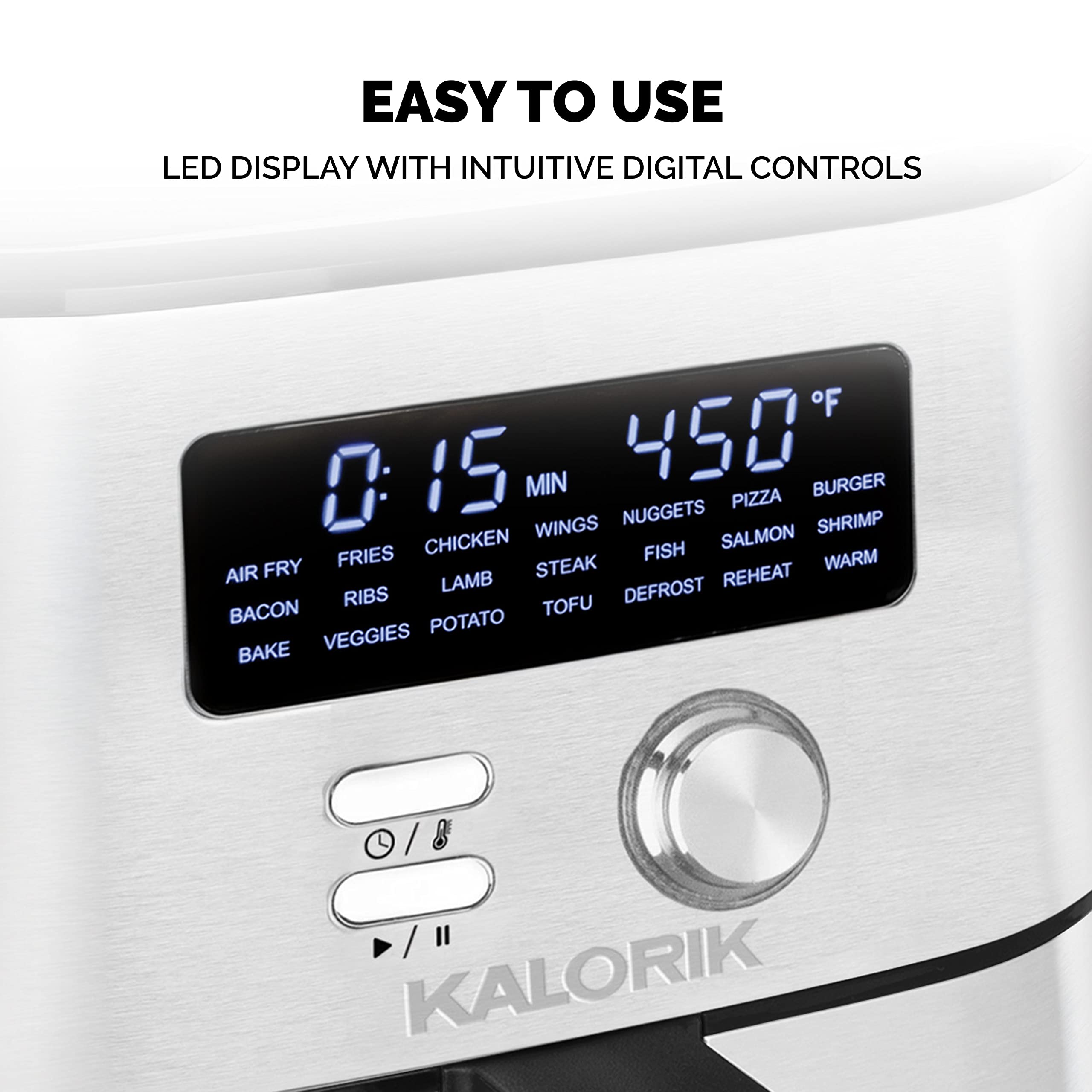 Kalorik MAXX® Digital Air Fryer FT 47823 BKSS | 6-Quart Oilless Air Fryer with 7 Cooking Functions | LED Display | 21 Smart Presets | 5 Dishwasher-Safe Accessories & Bonus Recipe Book | Nonstick Air Frying Basket | 1750W | Stainless Steel & Black