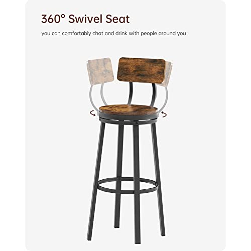 IRCPEN Bar Stools with Back, Set of 2 Swivel Breakfast Stools,41-Inch High Kitchen Stools with Backrest, Footrest, Industrial Seat for Dining Room Kitchen Bar (13.4 X41 inches)