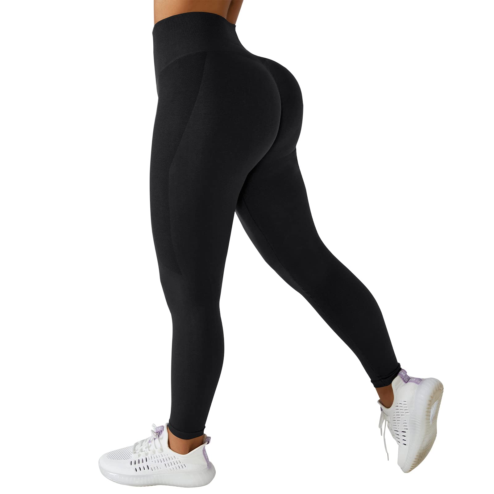 AIBIANOCEL Scrunch Butt Lifting Leggings Women High Waisted Seamless Workout Gym Booty Tights Tummy Control Yoga Pants(Black,Medium)