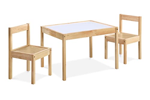 Olive & Opie Gibson 3-Piece Dry Erase Kids Table & Chair Set, Natural