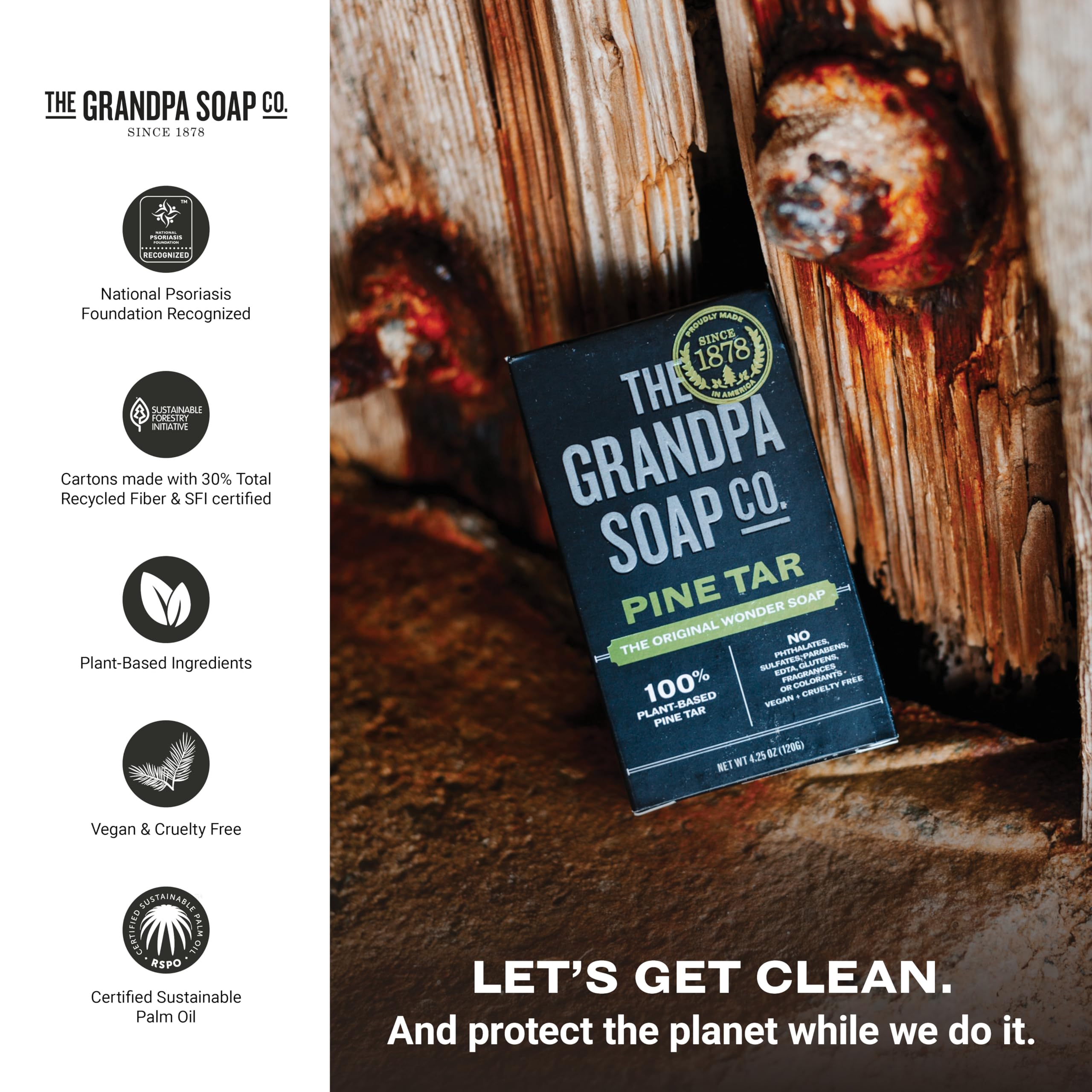 Pine Tar Bar Soap by The Grandpa Soap Company | The Original Wonder Soap |Vegan, 3-in-1 Cleanser, Deodorizer & Moisturizer | 3.25 Oz. Each – 2 Pack