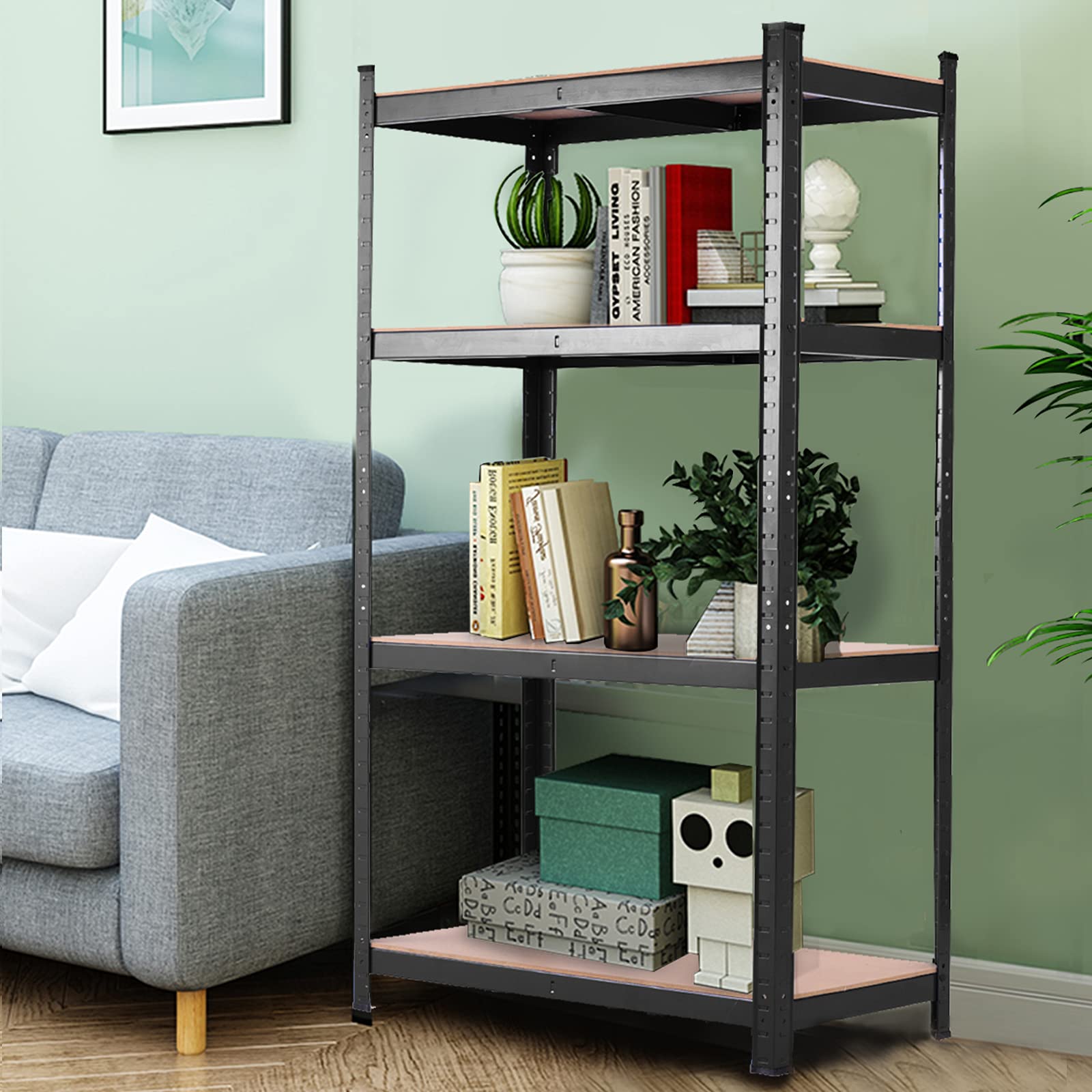 Tangkula Metal Storage Shelves, 63 inches Heavy Duty Steel Frame, Home Garage Multi-Use Storage Rack with Adjustable Shelves, 4-Tier Garage Shelf (32" L×16" W ×63" H) (1, Black)