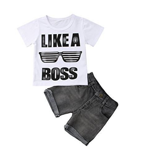 MA&BABY Casual Toddler Kids Boys Girls Tops T-Shirt Denim Pants Outfits Set Clothes 1-6Y (2-3 Years)