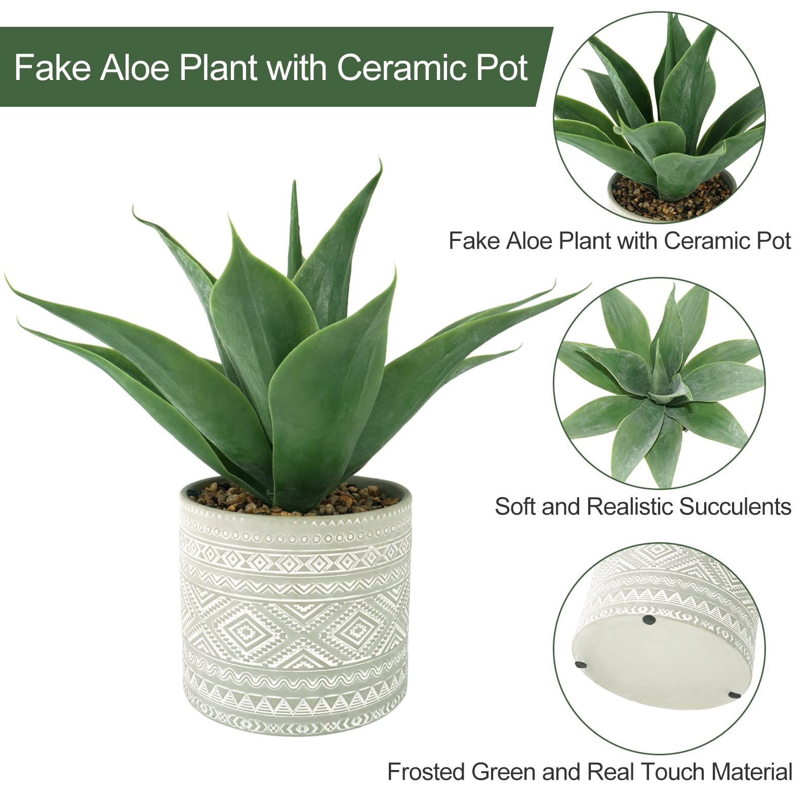 Hisow Artificial Potted Plants, 13.8" Artificial Succulent Fake Aloe, Large Faux Aloe Plant in Pot for Home Office Room Bathroom Garden Decor (White)