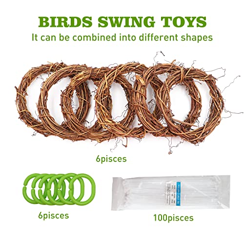 Bird Parrot Swing Toy, Natural Rattan Ring Bird Chewing Toy, DIY Bird Perch Stand, Bird Cage Accessories, Suitable for Parrot Parakeet Cockatiel Rat Hamster Sugar Glider