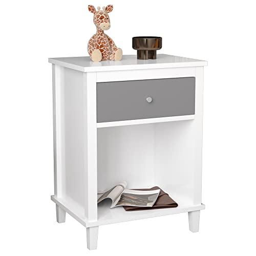 Leavader Wooden Nightstand for Kids Room, Bedroom Nightstand with 1 Drawer and 1 Lattice, Side Table with Storage End Table for Child Room, Baby Room, Small Spaces