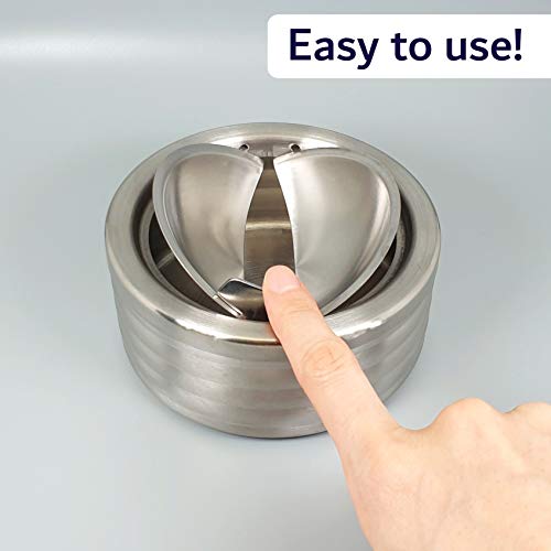 Grooved Silver Classic Metal Ashtray with a Lid for Cigarettes - Windproof Outdoor Ashtrays Can Patio Outdoor Indoor Decorative Fancy Ash Tray