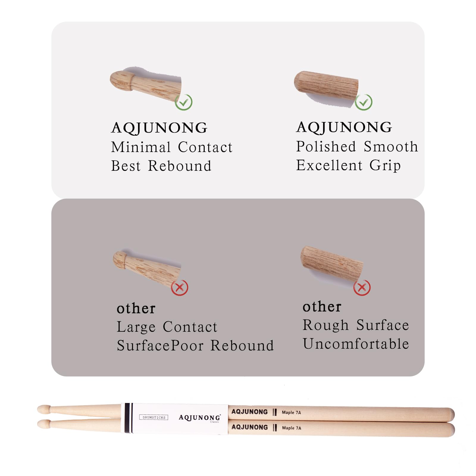 AQJUNONG Drum Sticks,7A Drumsticks, 12 Pairs Classic Maple Wood Tip Drum Sticks for Kids and Adults, Professional Musical Instrument Percussion Accessories