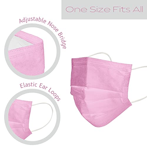 BH Supplies 2400 PCs Bulk Face Mask (48 Packs, 50pcs/Pack), Non Woven Thick 3-Layers Breathable Facial Masks with Adjustable Earloop, Mouth and Nose Cover -Pink