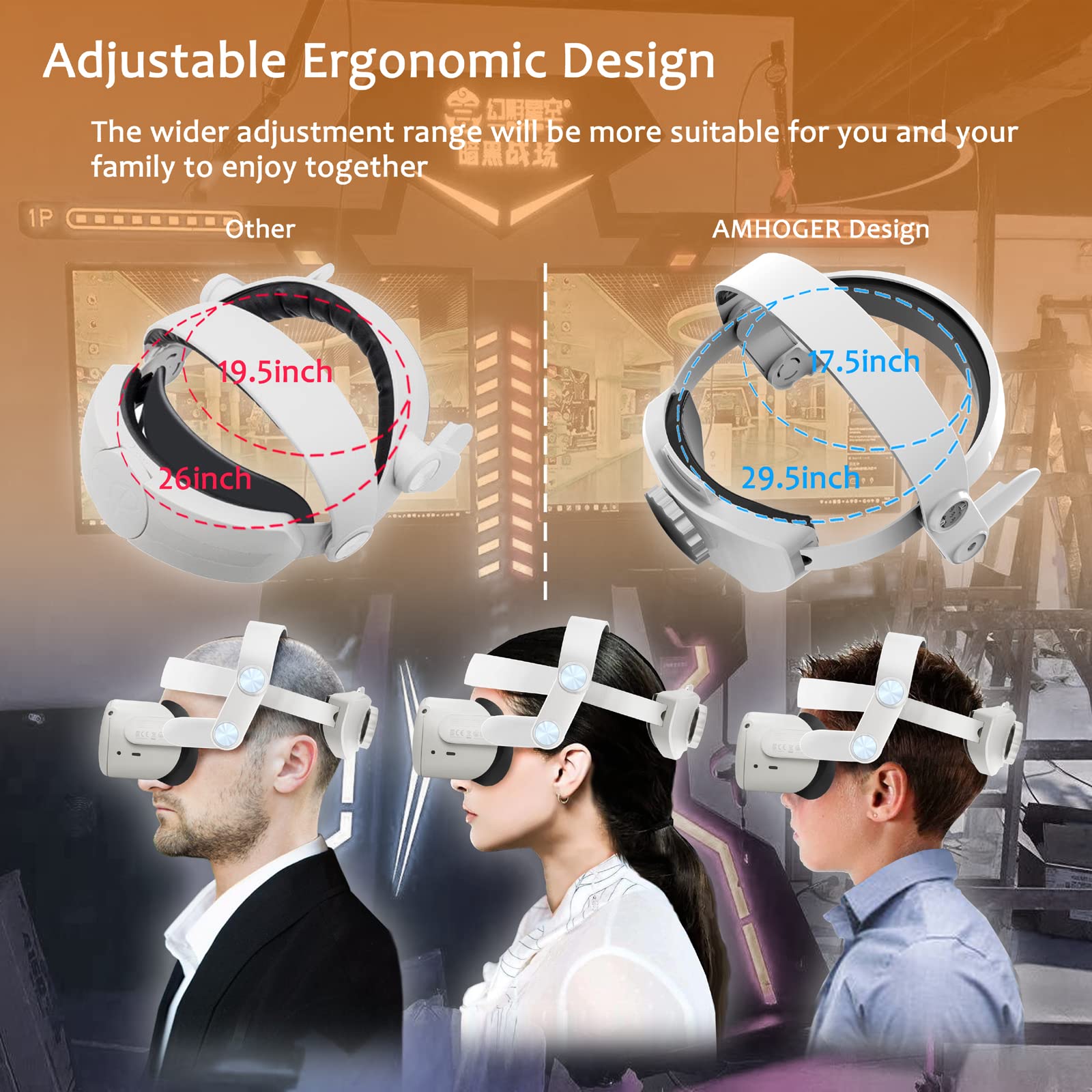 AMHOGER Head Strap Compatible with Oculus Quest 2, Enhanced Support, Adjustable and Lightweight, Soft Foam and Skin-Friendly PU, Meta Quest 2 Elite Strap Replacement Accessories