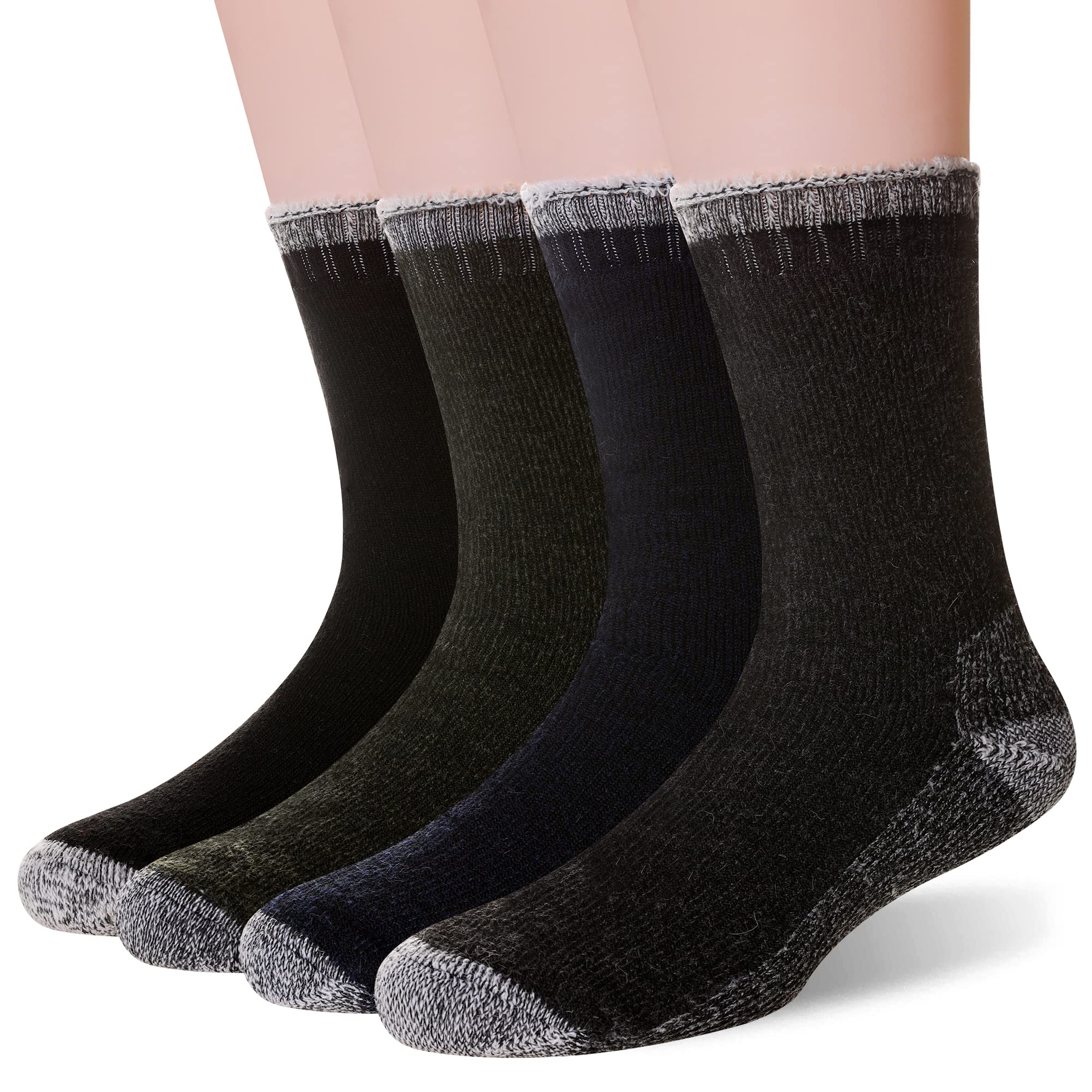 AMENLAN Men Merino Wool Socks Soft Cozy Warm Thermal Thick Hiking Heavy Work boot Winter Crew Socks 5 Pack (4 Pairs Color)