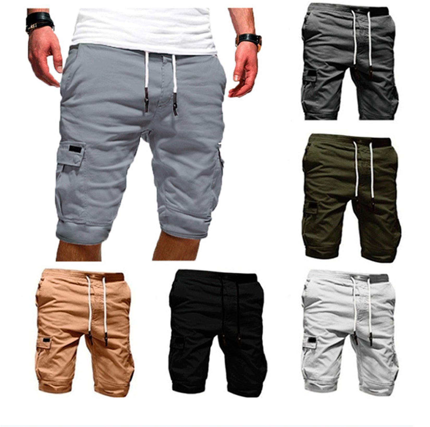 Andongnywell Men's Drawstring Gym Workout Shorts Running Short Pants Fitted Training Bodybuilding Jogger with Pockets (Gray,Medium)
