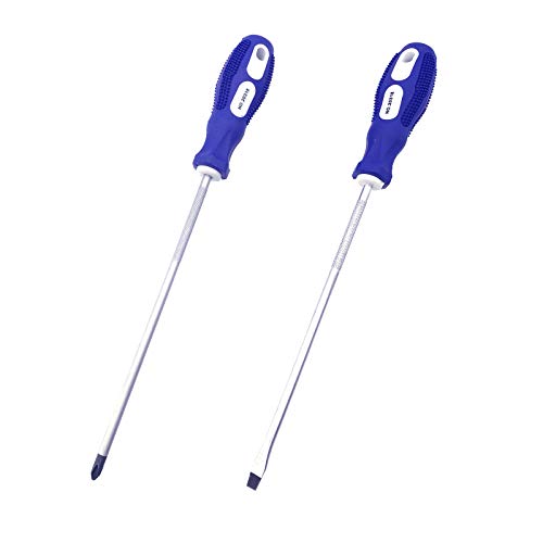 BQKKWIN Slotted and Phillips Screwdriver, 6" Long Cross-head Screwdriver & Flat Blade Screwdriver(PH2-#2), 2 Packs Magnetic Screwdriver with Rubber Handle (6 inch)
