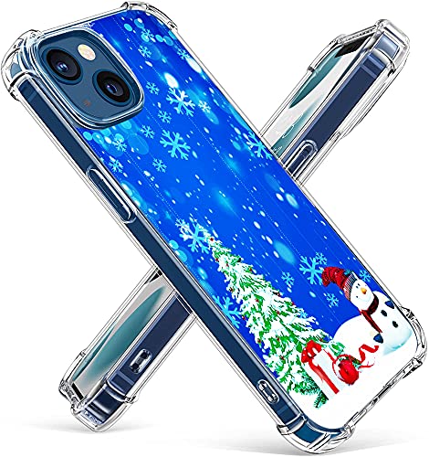 Christmas Case for iPhone 13 Mini,Gifun Hard PC+TPU Bumper Clear Protective Case Compatible with iPhone 13 Mini 5.4" 2021 - Christmas Tree and Snowman