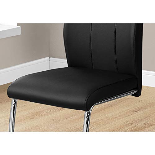 Monarch Specialties I 2 Piece Dining CHAIR-2PCS/ 39" Leather-Look/Chrome, 17.25"L x 20.25"D x 38.75"H, Black