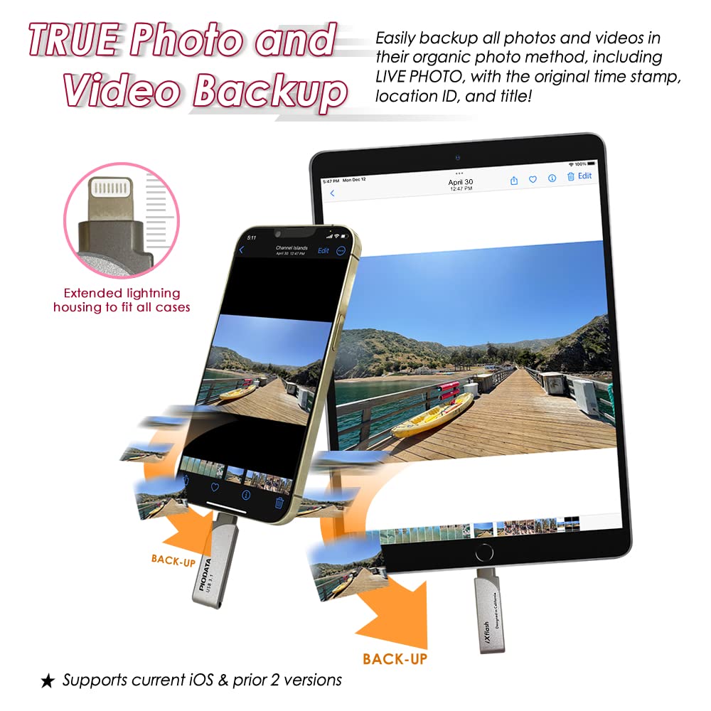 PioData iXflash 64GB iPhone iPad Flash Drive USB 3.0 Apple MFi Certified Lightning Connector, External Storage Memory Expansion for iOS Devices, Windows and Mac, Gray,(IXF-64-SG