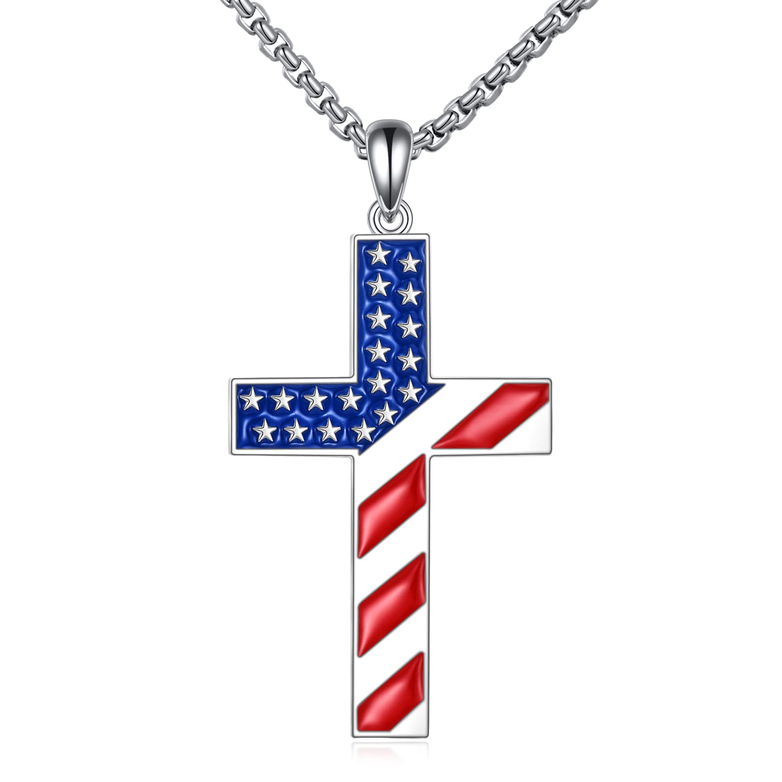 American Flag Cross Necklaces US Flag 925 Sterling Silver Patriotic Necklace Unisex