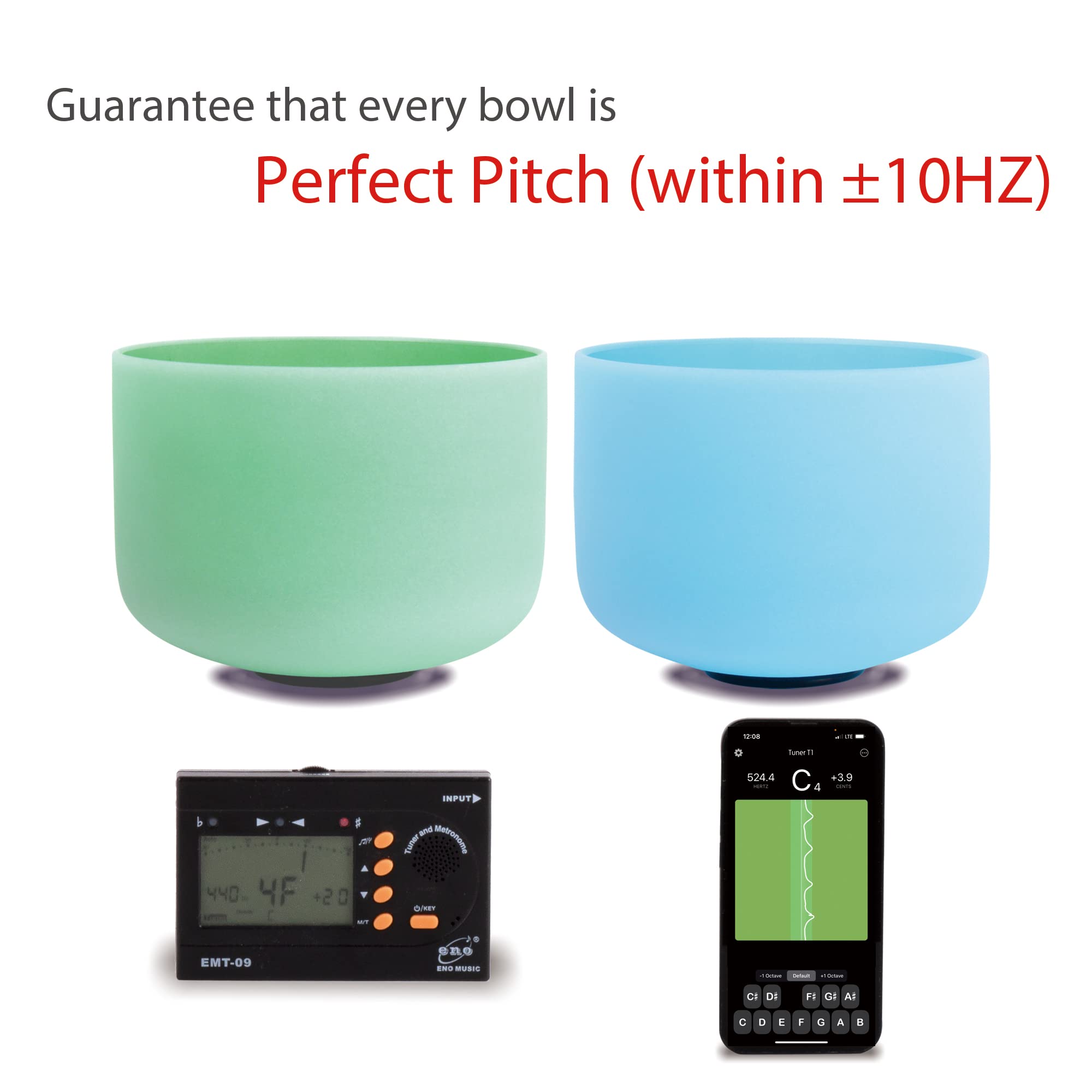FMTY 10inch Crystal Singing Bowls set prefect pitch(±10HZ) Red(Root)+ Orange(Sacral) with Soft Carrying Bag Sound Bowls Chakra Bowl