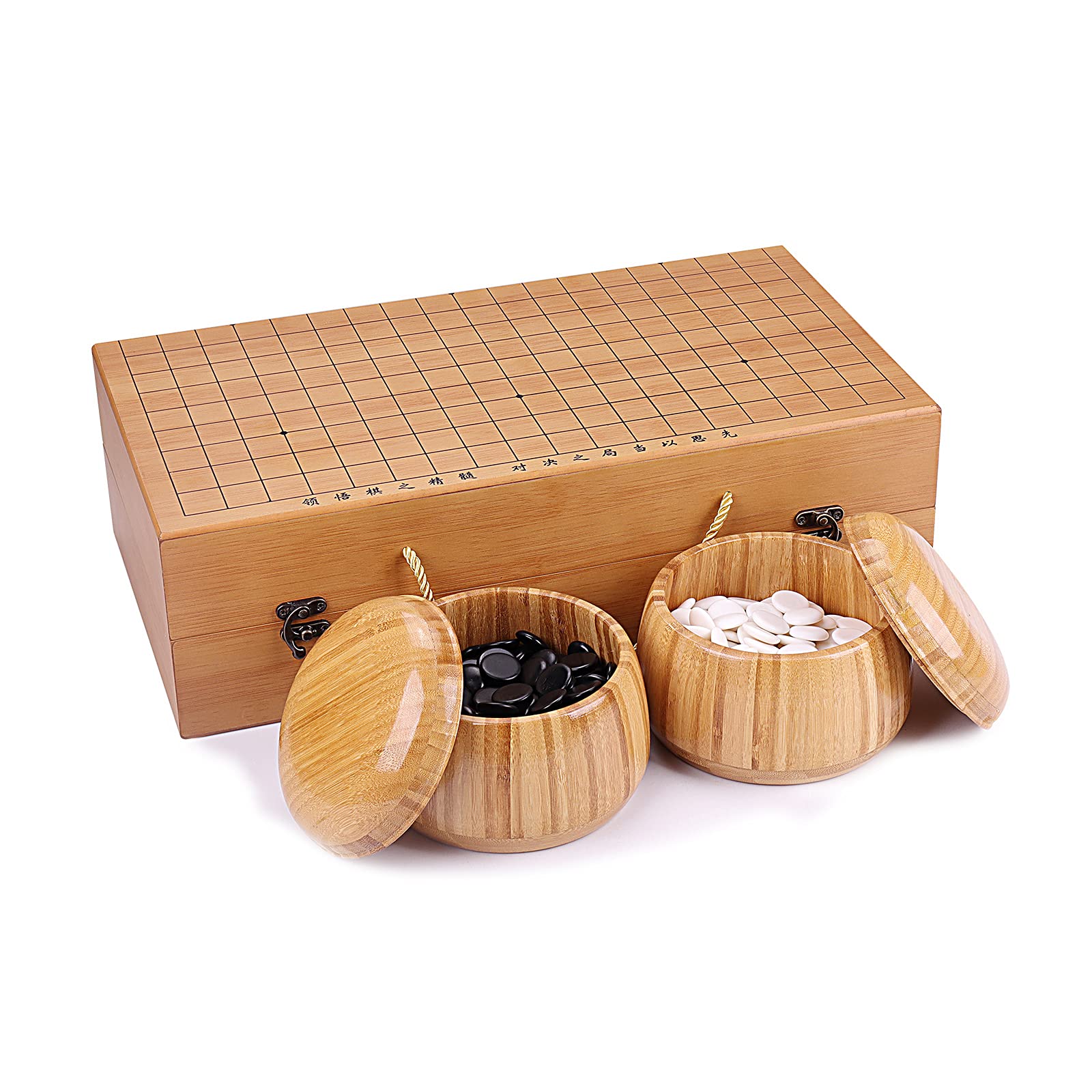 Wowwoody 19x19 Go Game SetHigh Grade Gift Box Board with Single Convex Melamine Stones and Bowls Set