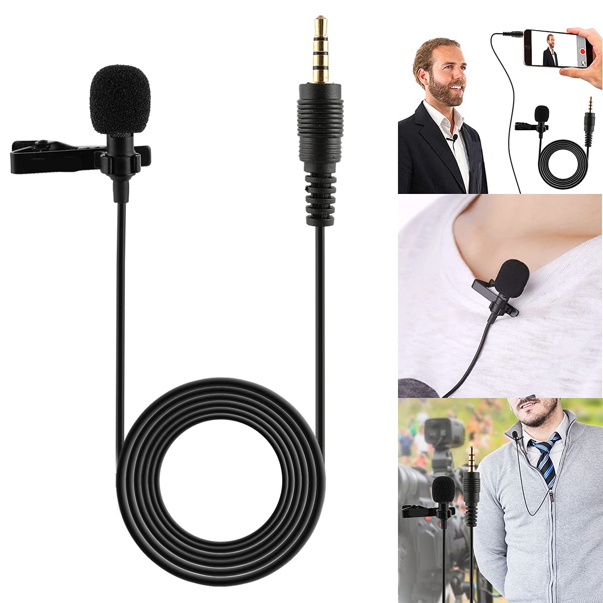 Camidy Clip On Lapel Microphone,Mini Handless Lavalier Mic 3.5mm Jack Wired Omnidirectional Condenser Microphone for Voice Recording