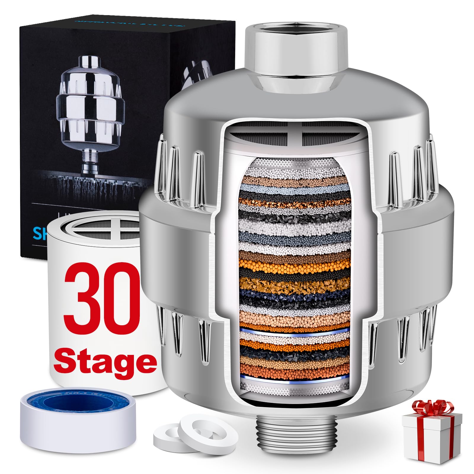 AISMIHO 30 Stage Shower Filter, Shower Filter for Hard Water - High Output Shower Water Filter to Remove Chlorine Fluoride Heavy Metals, Improves the Condition of Your Skin, Hair and Nails