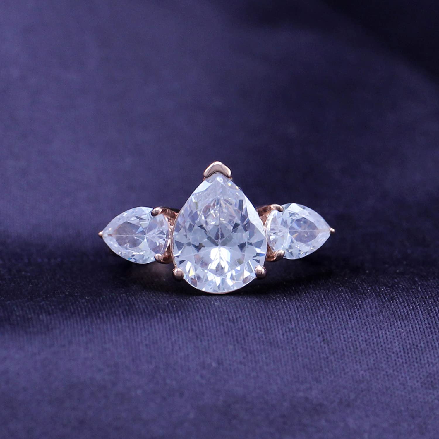 AFFY Pear Shape White Cubic Zirconia Three Stone Engagement Ring in 925 Sterling Silver (4.89 cttw) Ring Size-4.5