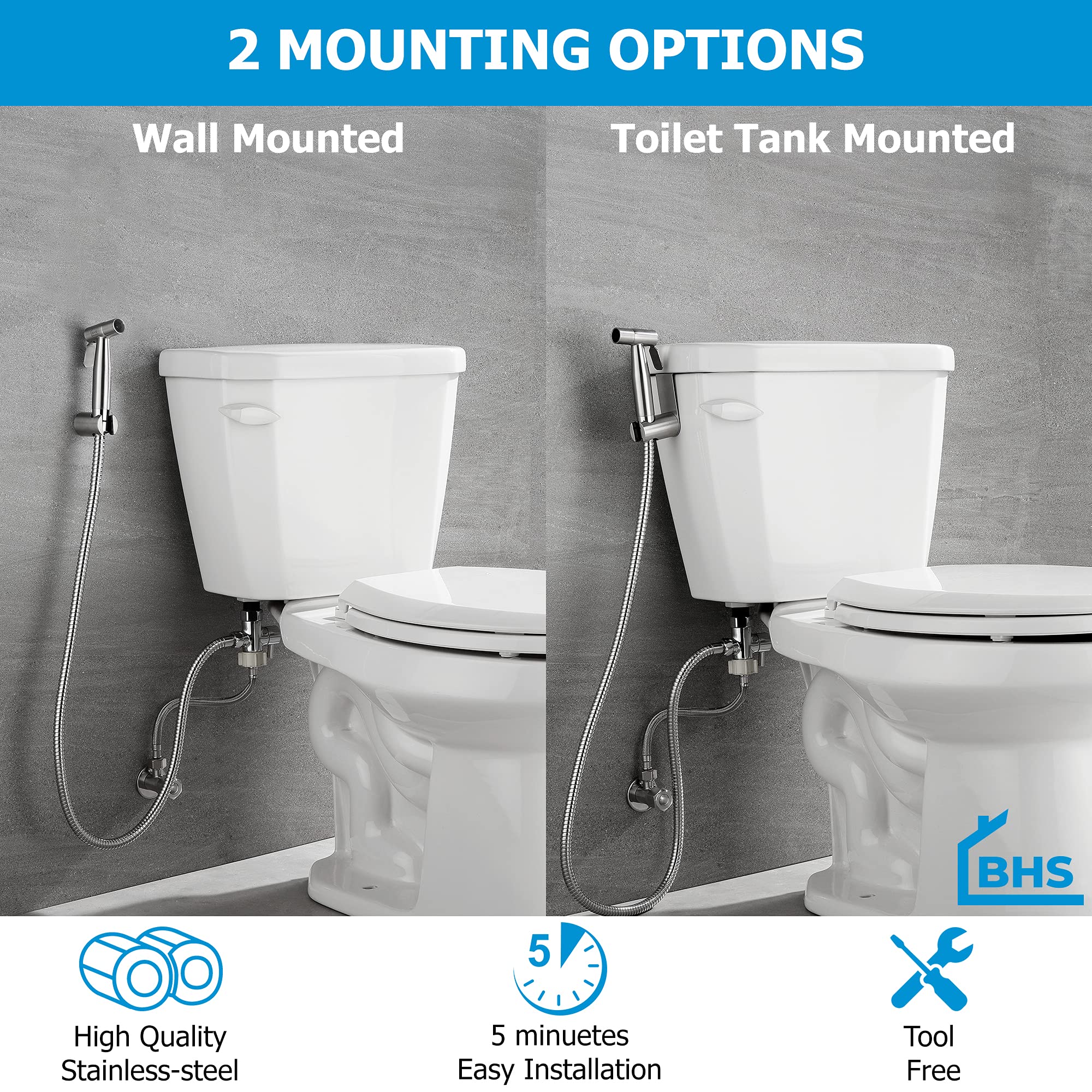 BHS I Bidet Sprayer for Toilet by Premium Stainless-Steel, Badette Toilet Attachment for Baby Wash, Luxury Handheld Bidet Easy to Install I Muslim shower Give Refreshment