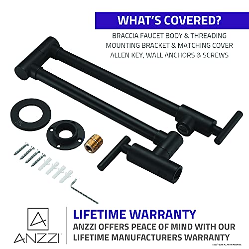 Braccia Series 24" Wall Mounted Pot Filler in Matte Black | 24β Reach Spout Solid Brass Two Handle Dual Shut-Off Valve Double Joint Swing Arm Wall Mount Kitchen Folding Faucet | KF-AZ258BKM