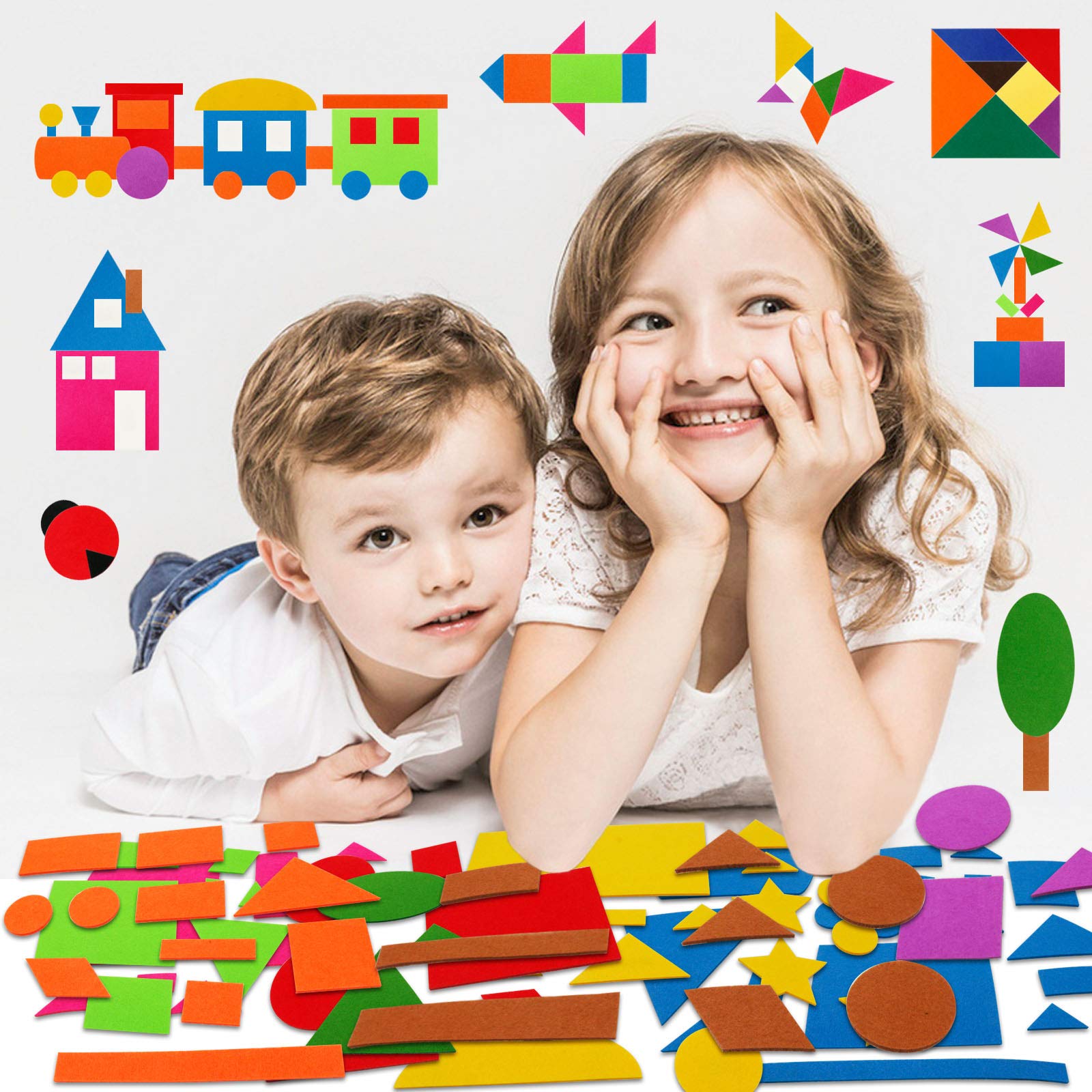 Craftstory 144 Pcs Shapes Felt-Board for Toddlers, Preschool Classroom Must Haves Learning Activities Tangram Toys Teacher Aide 3.5 Ft Large Wall Hang Sensory Activities Kit