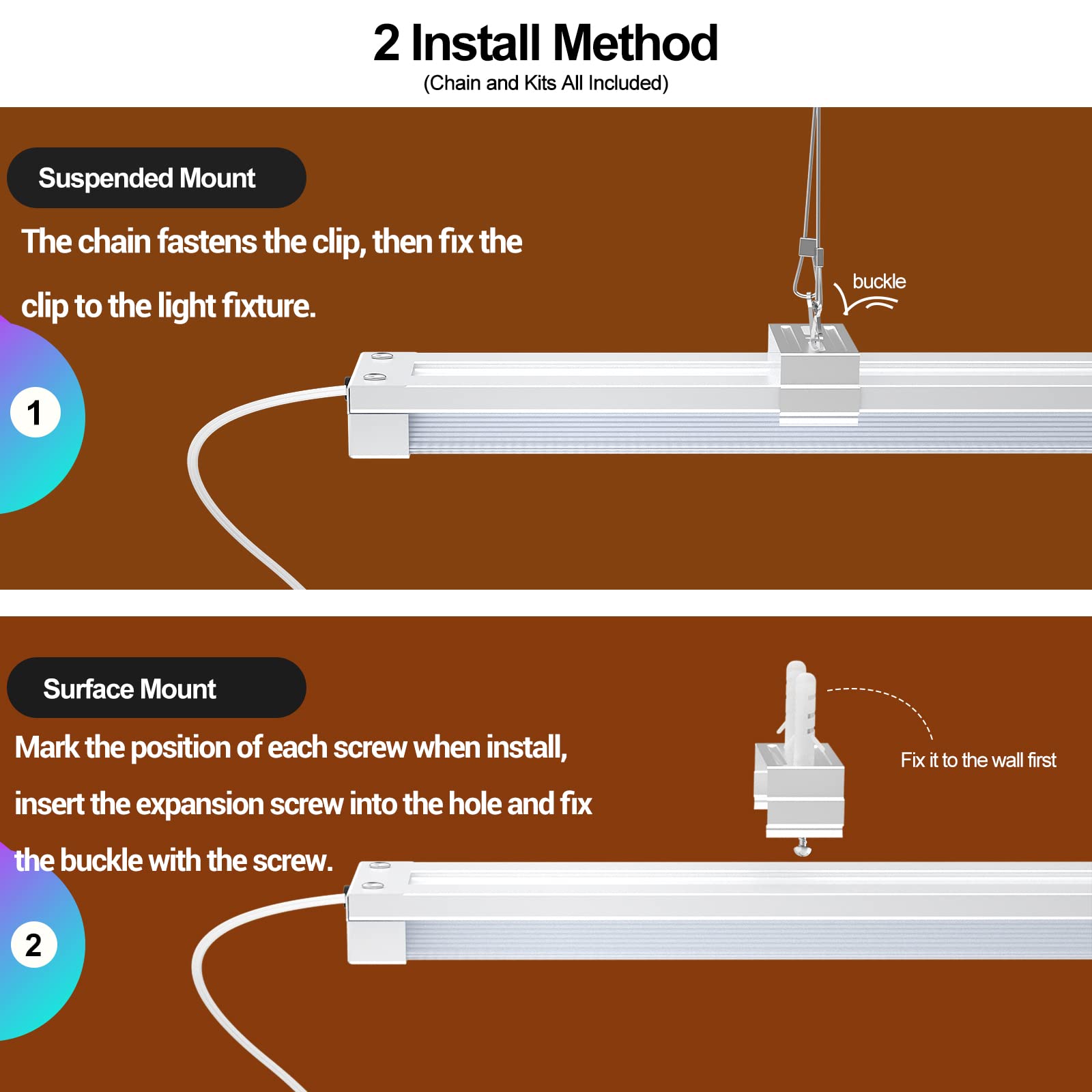 FAITHSAIL 5 Pack 4FT LED Shop Light, 40W LED Utility Light with Plug, 4000 LM, 4000K, 48 Inch LED Garage Light with Hanging Chain for Garage, Basement, Workshop, Hanging or Flush Mount, Non-Linkable