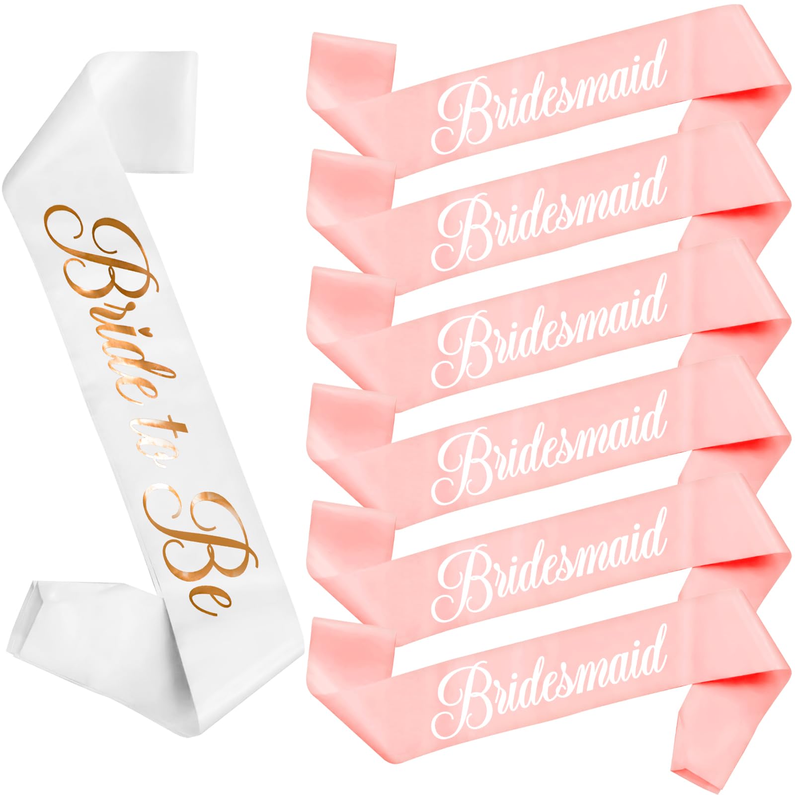 Bachelorette Sashes - Bachelorette Party Set 1 White Bride to Be Sash and 6 Pink Bridesmaid Sashes for Bride to be favors, Bridal Shower Wedding Decorations(7pcs)