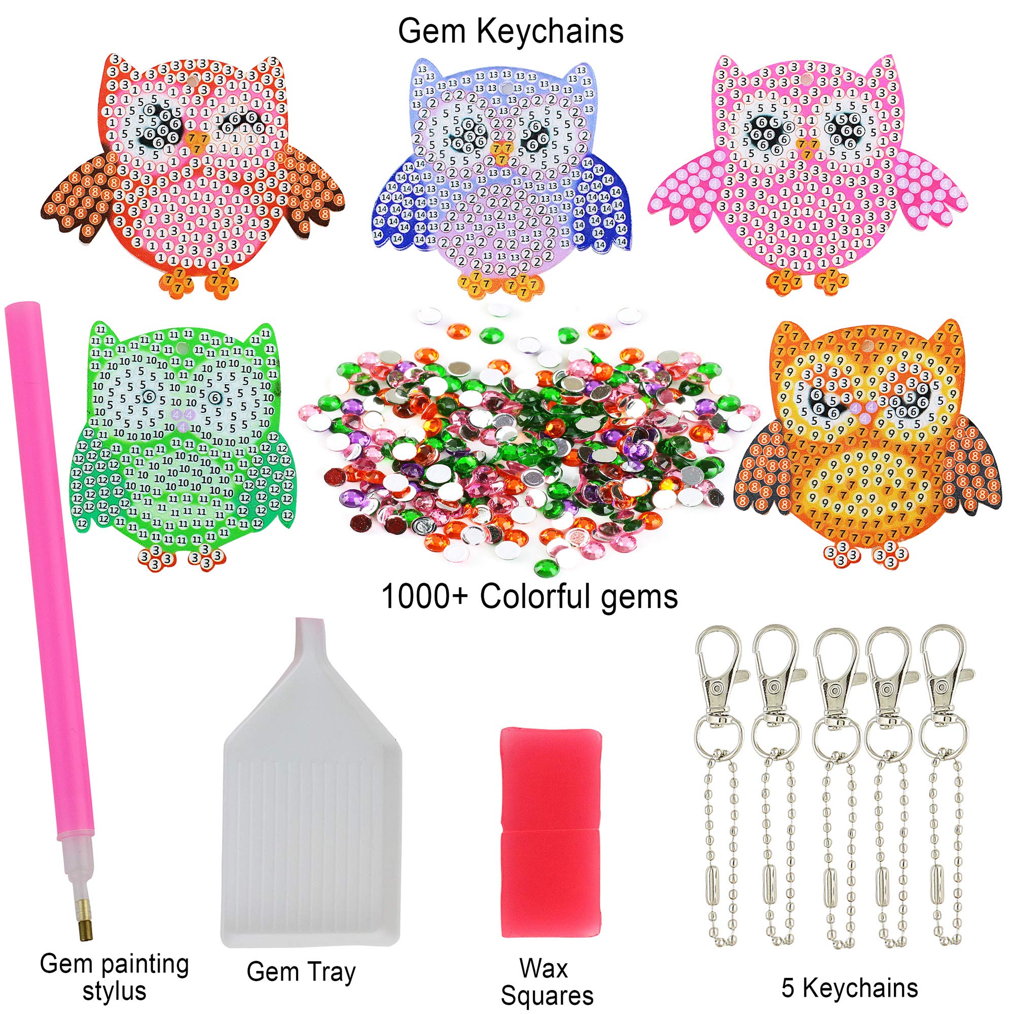 BRASS TACKS KITS FOR CRAFTY KIDS Gem Painting Kit- Make Your Own Keychains- Diamond Art Painting by Numbers (Owl)