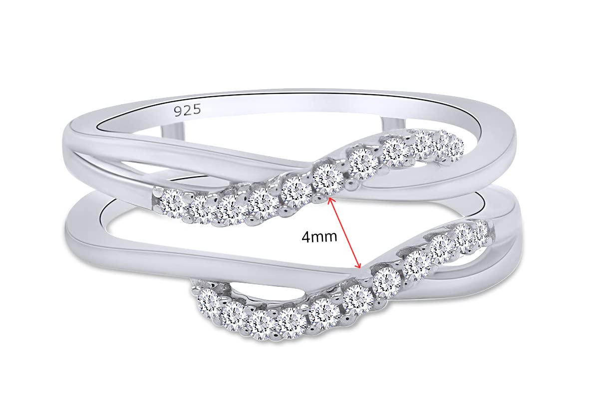 AFFY Sterling Silver Delicate Bypass Infinity Style Vintage Wedding Ring Guard Enhancer with Cubic Zirconia (0.20 cttw) Ring Size-8