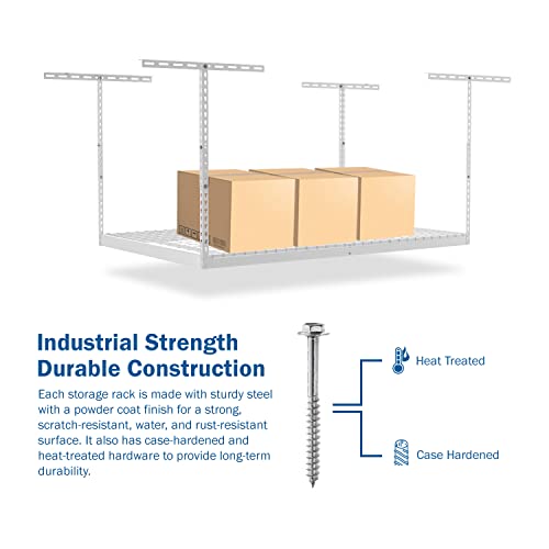 MonsterRax Overhead Garage Storage Rack- 4 x 8 Ceiling Rack for Garage Shelving, Organization, & Storage, Adjustable Hanging Storage for Bikes, Equipment & Accessories (White, 24"-45", 2-Pack).